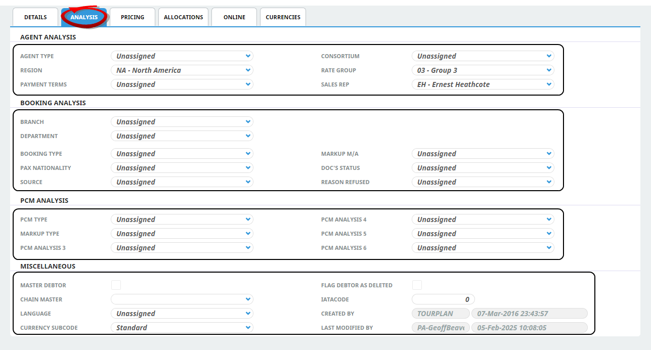 Debtors Analysis Tab
